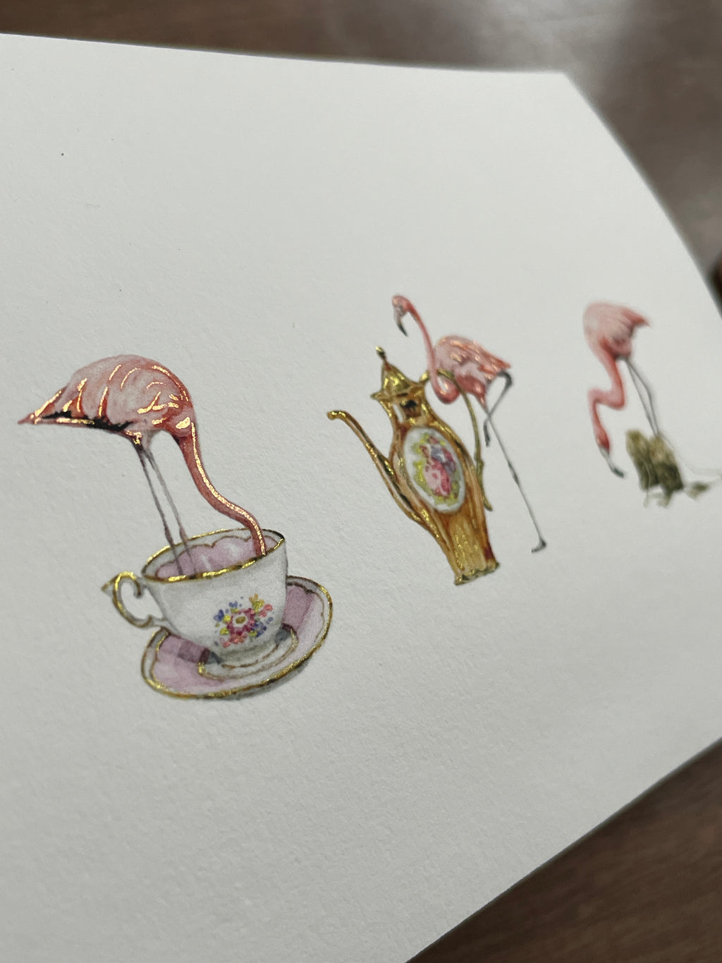 TEA FOR THREE | Hand-Embellished – Paintings For Hummingbirds
